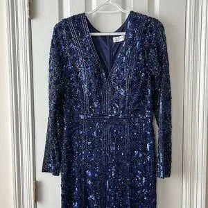 Mac Duggal | Dresses | Mac Duggal Embellished Front Slit Long Sleeve ...